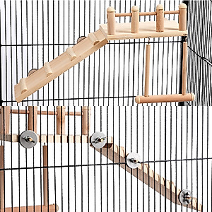 FrgKbTm Bird Perches Platform Swing with Climbing Ladder, Parakeet Cage Accessories Wooden Playing Gyms Exercise Sturdy for Small Birds