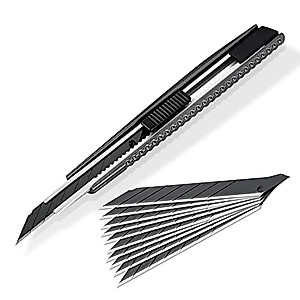 FOSHIO Utility Knife Retractable with 10PCS Snap Off Blades, Stainless Steel Shell with Non-Slip Handle Box Cutter for Cardboard, Boxes and Cartons