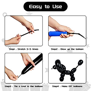 KAWKALSH 150pcs 260 Balloon Black, Long Skinny Balloons for Tying Balloon Arch, Twisting Balloons for Party Balloons Garland Animals Modeling, Birthday, Wedding, Party Decorations（Black）