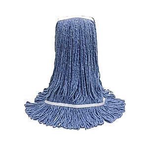 Restaurantware RW Clean 24 Ounce Replacement Mop Head 1 Heavy-Duty String Mop Head - Mop Handle Sold Separately Loop End Blue Poly-Cotton Blend Wet Mop Head Refill For Home or Commercial Use