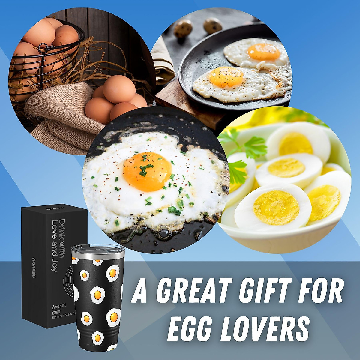 Onebttl Egg Gifts Tumbler Seamless Design Travel Coffee Mug, Stainless Steel Insulated with Lid 20oz/590ml