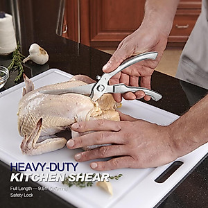 POPSUN Ultra Sharp Chef Knife, 8 Inch Kitchen Knife with Poultry Shear, Professional High Carbon Stainless Steel Chef Knife with Ergonomic ABS Handle