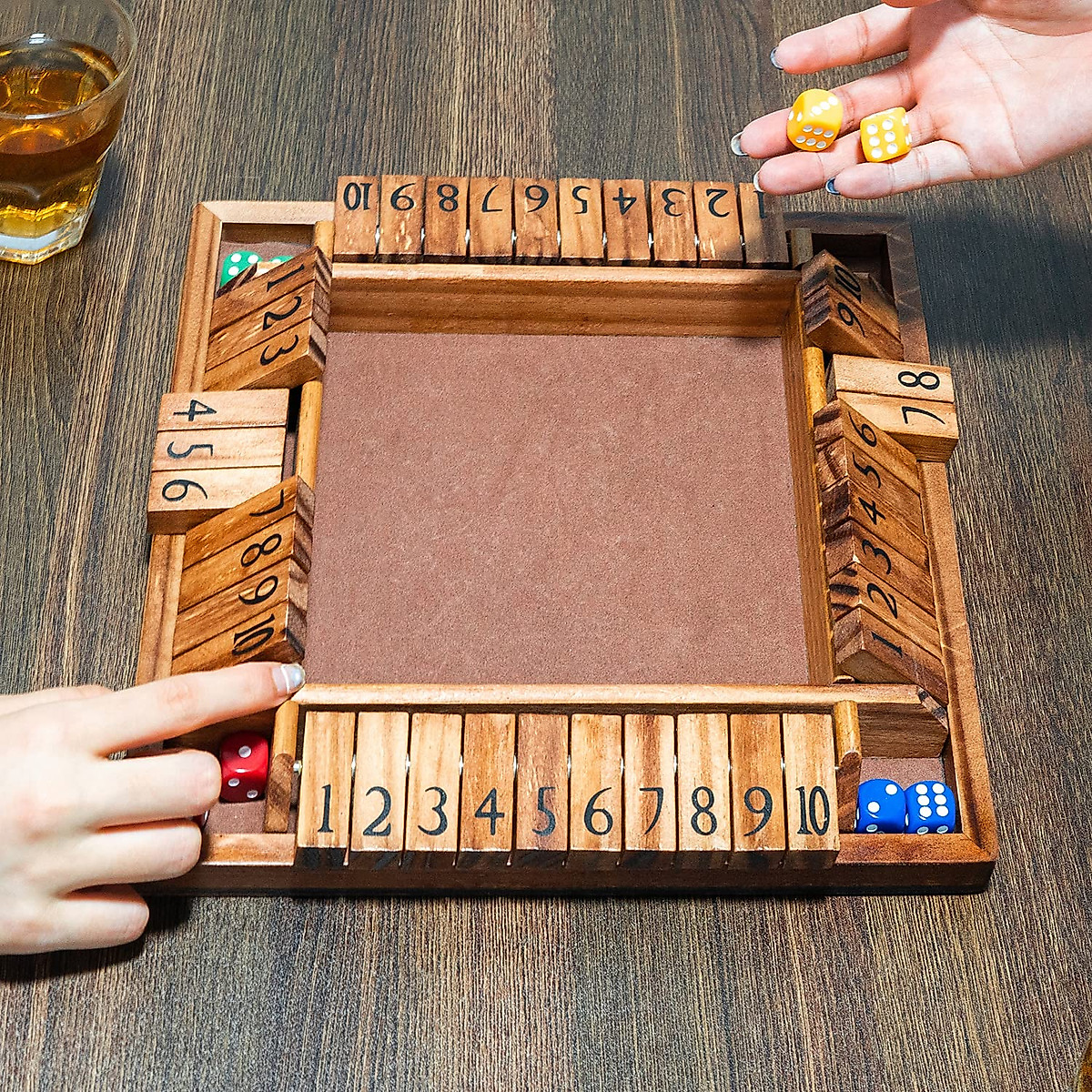 Funliktod Wooden 1-4 Player Shut The Box Game Classic Dice Board Game for Kid & Adult