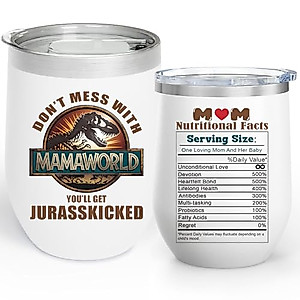 Don't Mess with Mamaworld Tumbler, Nutrition Facts Gift for Mother's Day, 12oz Insulated Jurassic Coffee Cup Gift for Mom, Stepmom or Mother-in-Law from Kids