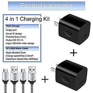 Android Charger, Micro USB Charger Cable Cord Wall Charger Block Plug Fast Charging for Samsung Galaxy S7 Edge S6 S5 J3 J7 J7V Note 5 4,Moto G5,E5 Play E6 E4,LG Stylo 3 2 G4 K50 K40,HTC,Android Phone