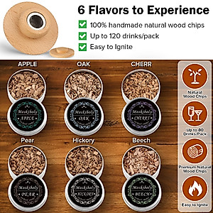 Moskiboly Cocktail Smoker Kit Old Fashioned, Whiskey Smoker Kit with Torch, Bourbon Smoker Infuser Kit with 6 Flavors of Wood Chips, Christmas Birthday for Men, Father(with lid)