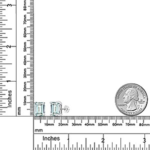 Gem Stone King 14K White Gold Gemstone Birthstone Stud Earrings | Emerald Cut 10X8MM | Gold Earrings for Women