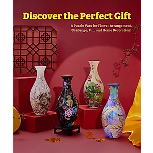 Pintoo 3D Puzzle Vase Unique Flower Vase Made by 160 Curved Plastic Puzzle Pieces House Warming Gift for Flower Arrangements and Home Decoration - [S1035] (Translucent, Flowers and Birds)
