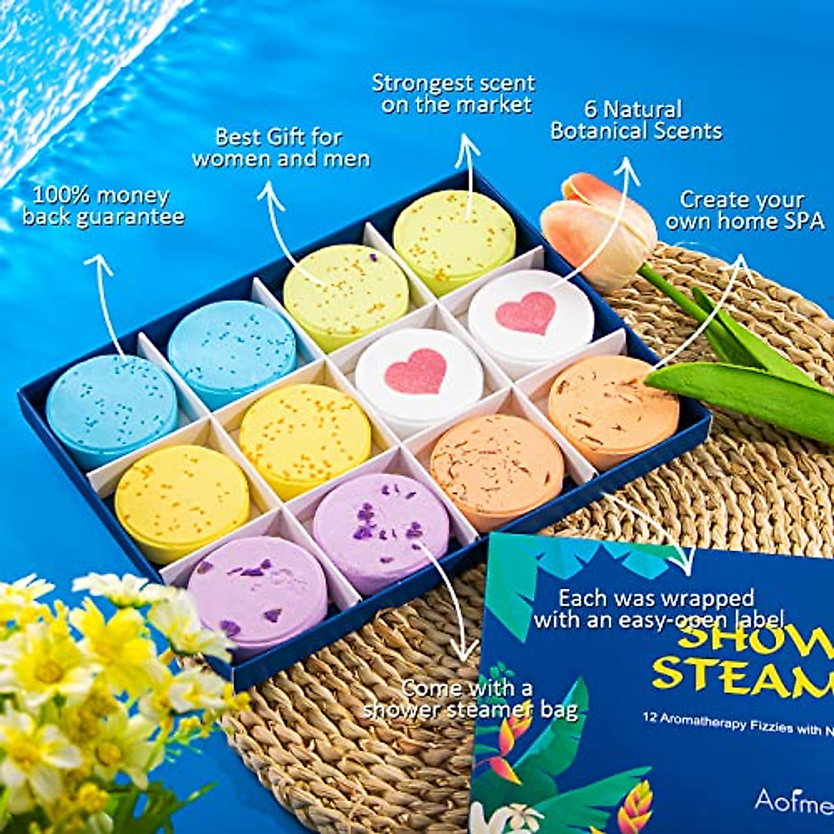 Aofmee Shower Steamers, 12 Shower Bombs, Shower Steamers Aromatherapy for Women, Shower Tablet for Mom Wife, Relaxation Gifts for Women Who Have Everything on Christmas Birthday Valentines Mothers Day