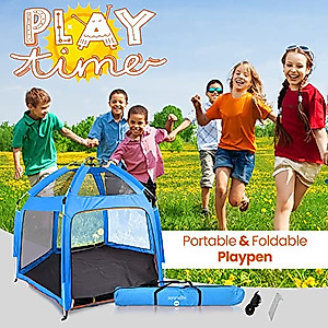 Serenelife ON-THE GO baby and Toddler pack and play - playpen - play yard compact, portable, lightweight, foldable- indoor and outdoor, w/ canopy, 5 panel Mattress, Travel bag (Blue): Baby