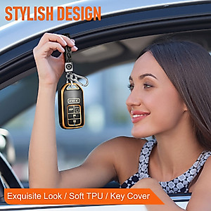 Toykee for Honda Key Fob Cover Keychain Accessories for Accord Civic CR-V CRV Pilot Passport HRV EX EX-L Touring Premium Odyssey 5 Buttons, TPU Case+D-Ring+Key Chain+Hook(Black)