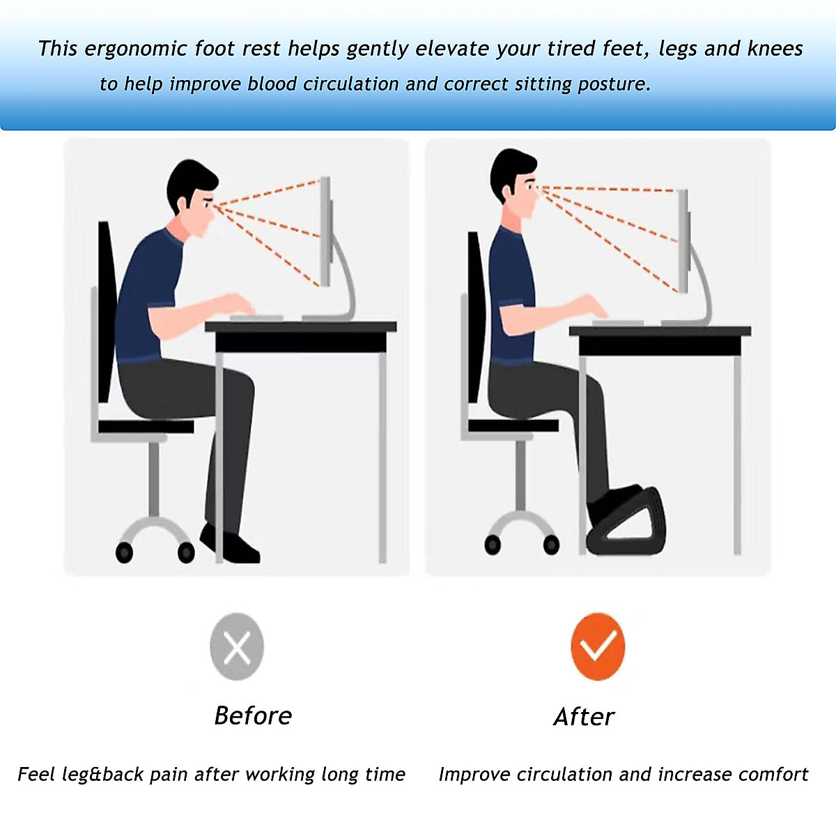 Ywbtflul Foot Rest for Under Desk at Work, Ergonomic 6 Heights Adjustable Footrest with Massage Roller, Portable Under Desk Foot Stool for Home,Office, Black