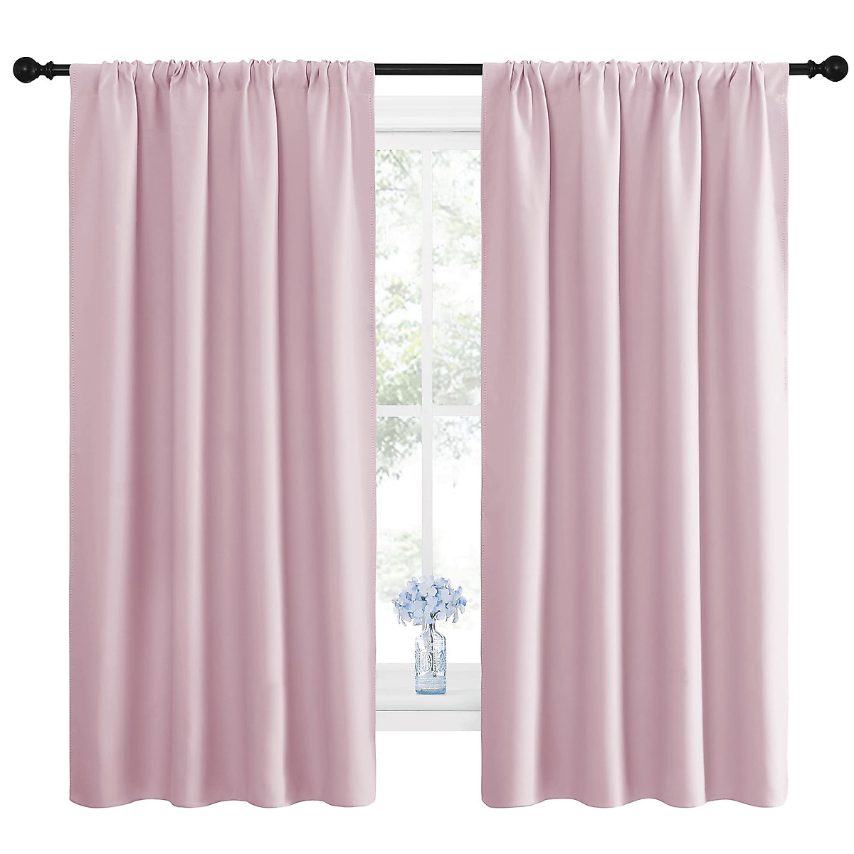 NICETOWN Room Darkening Curtains for Girls Room - Nursery Essential Thermal Insulated Solid Rod Pocket Top Drapes (Lavender Pink=Baby Pink, 1 Pair, 42 x 63 Inch)