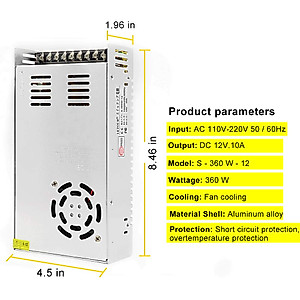 12V DC Power Supply 30A AC 96V-240V Converter Adapter Universal Regulated Switching Power Supply 12Volt 360W LED Power Supply for LED Strip,CCTV, Radio, Computer Project (12V 30A 360W)