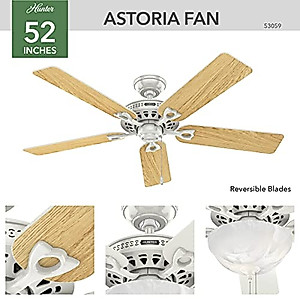 Hunter Fan Company, 53059, 52 inch Astoria White Ceiling Fan with LED Light Kit and Pull Chain
