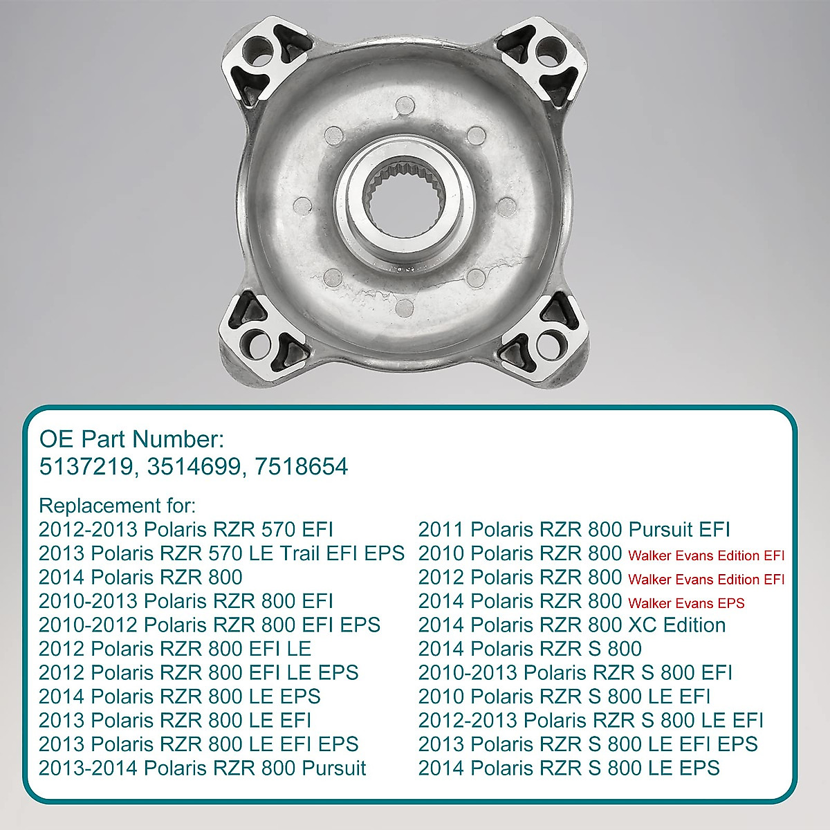 Wheel Hub Service kit with 44mm ID Studs Bearings Front Left Right Compatible with Polaris RZR 570, Polaris RZR 800 EFI, Polaris RZR S 800 & More Replaces# 5137219, 3514699, 7518654