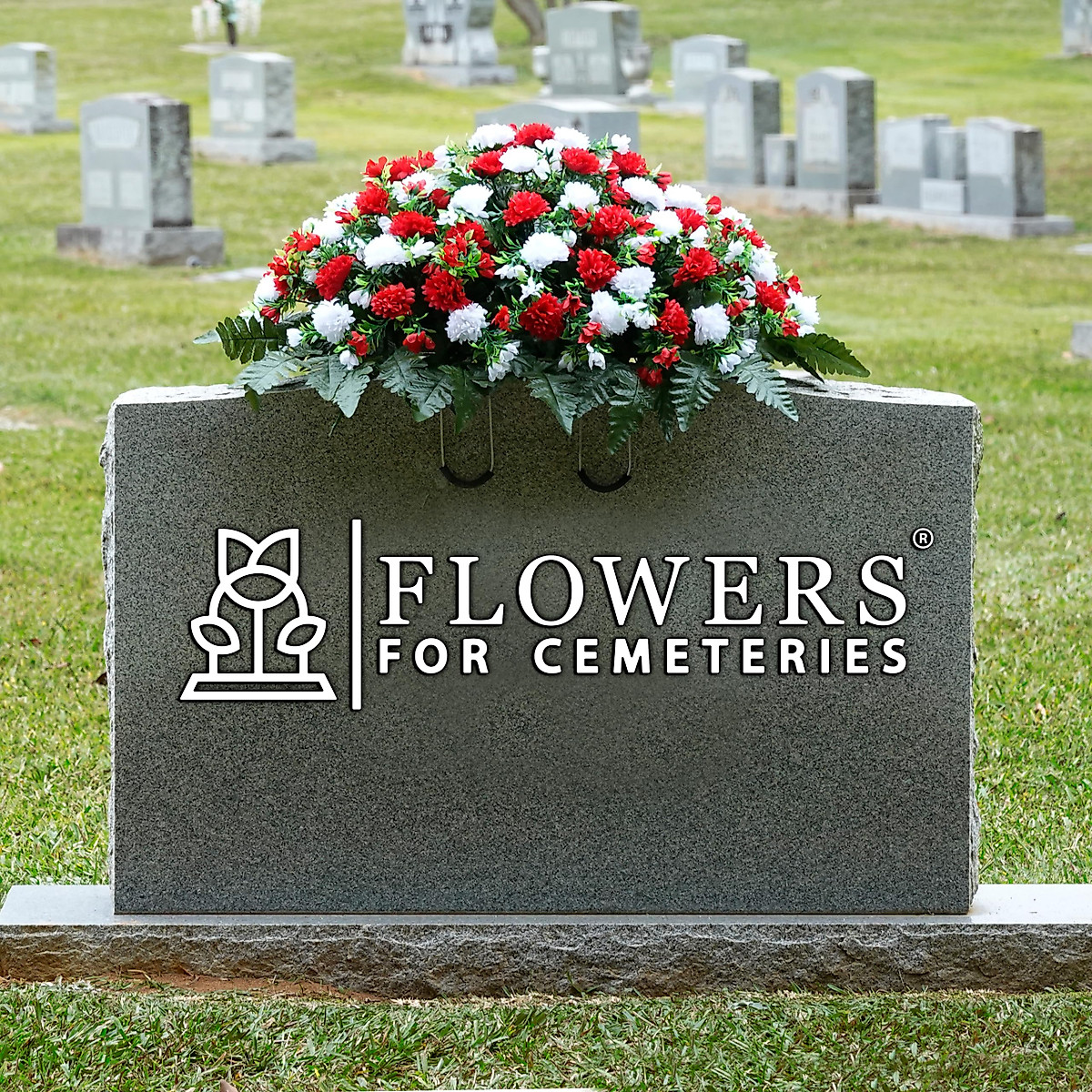 Sympathy Silks Artificial Cemetery Flowers - Grave Decorations Winter Memorial - Christmas Red and White Mums Saddle for Headstone