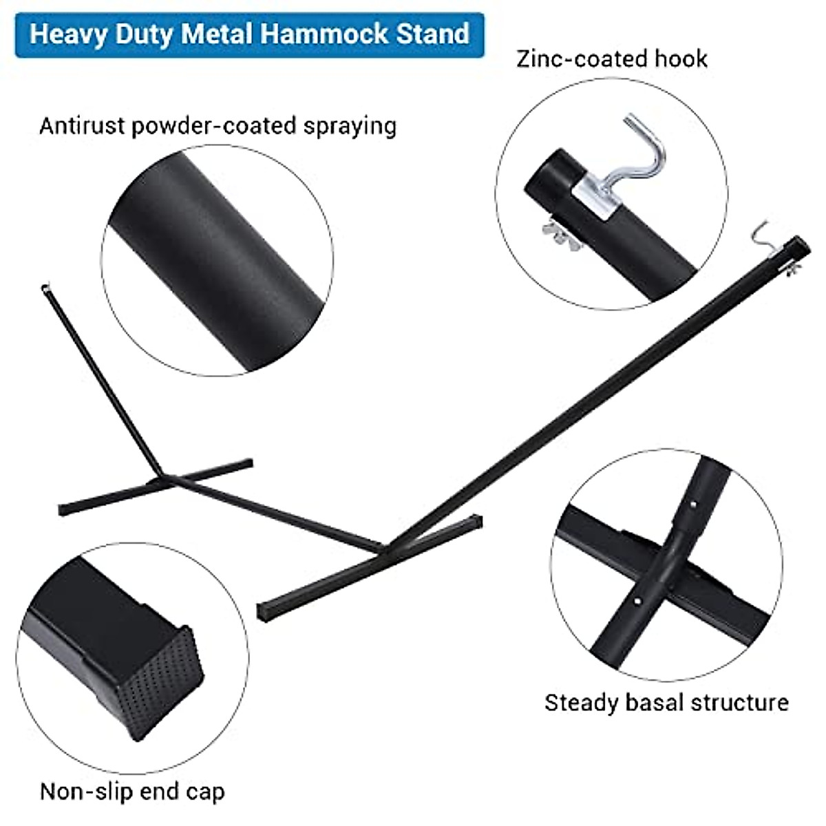 Double Hammock with Stand Included: Ohuhu 55x75 Inch 2 Person Hammock Quilted Fabric 12.3 FT Steel Stand, Portable Hammocks with Curved Bar Pillow Carrying Bags for Indoor Outdoor, 450 LB Capacity