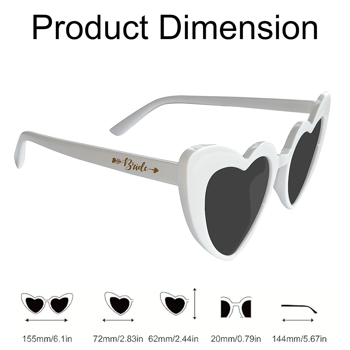 GroomBrideGifts Bridesmaid Gifts Heart Shaped Sunglasses - Set Of 10 Pcs Bachelorette Party Favors Decorations Accessories For Women