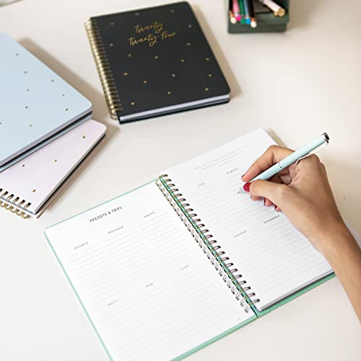 Letts Celebrate Weekly/Monthly Planner, 12 Months, January to December, 2024, Gold Twin-Wire Binding, A5 Size, 8.25" x 5.875", Multilingual, Rose (C082185-24)