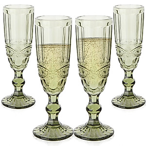 Green Vintage Champagne Glasses set of 4 Colored Champagne Flutes 5 OZ Water Wine Goblets for Wedding Party Bar Christmas 150 ml