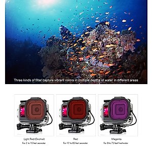 GEPULY Waterproof Case with Dive Filters for GoPro Hero 13 12 11 10 9 Black, 60M Underwater Protective Dive Housing Case with Red, Snorkel, Magenta, 5X Close-up Macro Filters