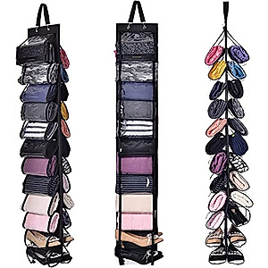 Legging Storage Bag Storage Hanger Can Holds 24 Leggings or T-shirt Shirts Jeans Compartment Storage Hanger, Foldable Leggings Organizer Clothes Portable Closets Roll Holder (Black)