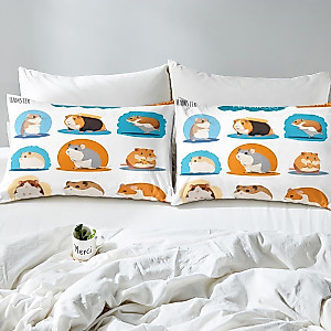 Feelyou Cute Hamster Bedding Set for Girls Boys Children Cartoon Pet Animal Comforter Cover Decorative Lovely Rodent Duvet Cover Pet Mouse Pattern Bedspread Cover Twin Size 2Pcs Bedclothes