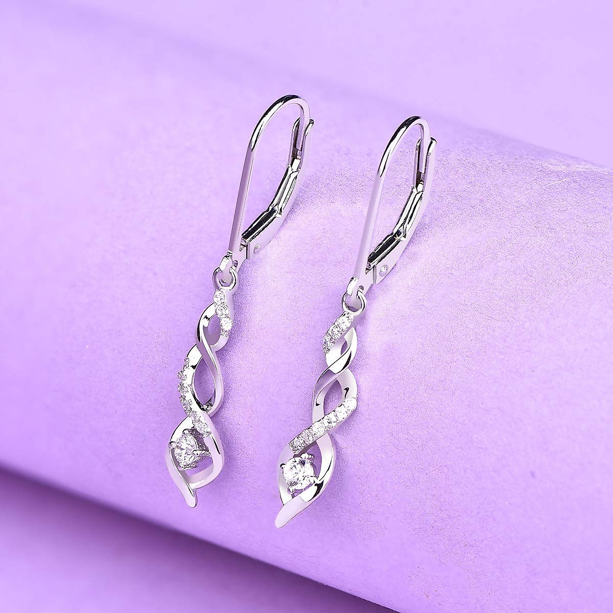 JO WISDOM 925 Sterling Silver Infinity Leverback Dangle & Drop Earrings with AAA Cubic Zirconia