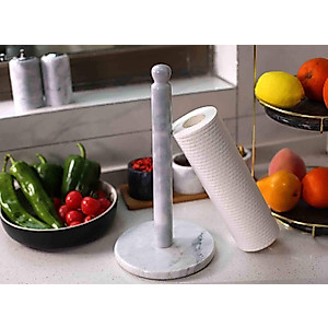 Homicoker Natural Marble Paper Towel Holder Polished, Natural Marble Upright Paper Holder Kitchen Towel Dispenser, Cloudy Grey Color
