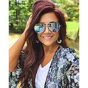 HJSTES Polarized Aviator Sunglasses for Women Men Classic Metal Shades Mirror Lens 100% UV Blocking, 58mm(Silver Frame/Silver Mirrored)