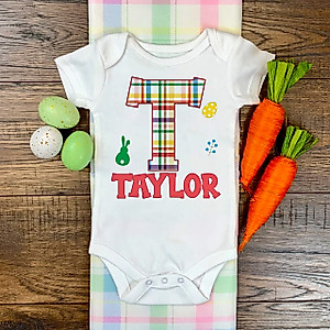 Personalized My First Easter Baby Onesie w/Name - 9 Design Customize 1st Boy Outfits Gifts Custom Girl Outfit Bunny Clothes Kids Bodysuit Newborn 6M 12M 18M 24M C1, White