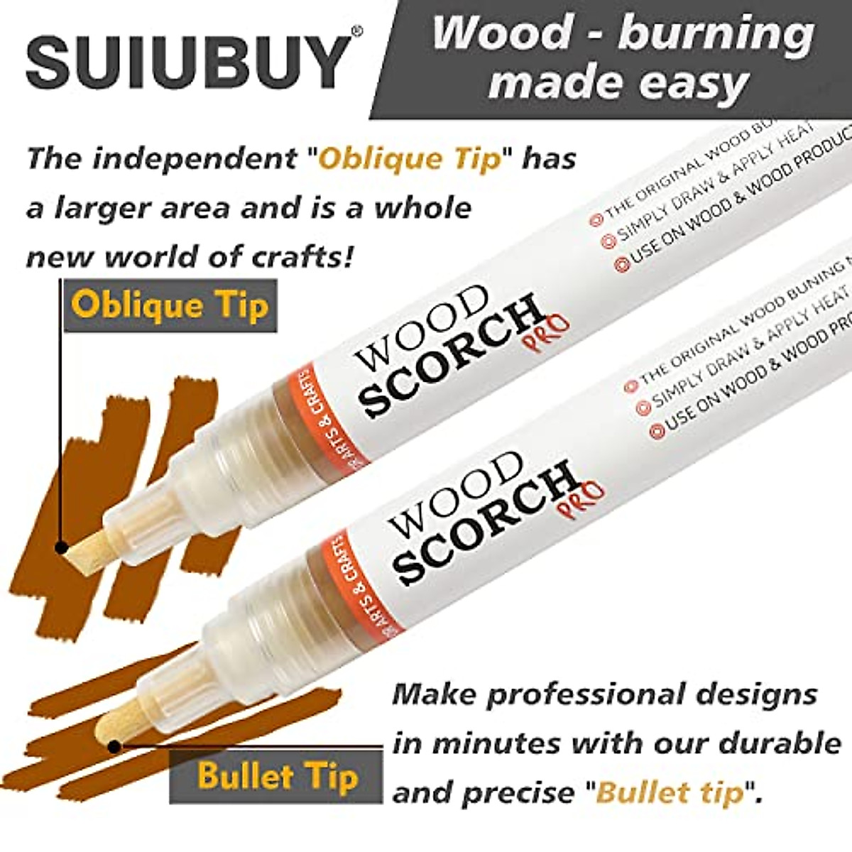 SUIUBUY 2 PCS Chemical Wood Burning Pen Marker, Wood Scorch Pen - Heat Sensitive Marker for Wood and Crafts - Equipped with Oblique Tip and Bullet Tip for Easy Use - New Formula