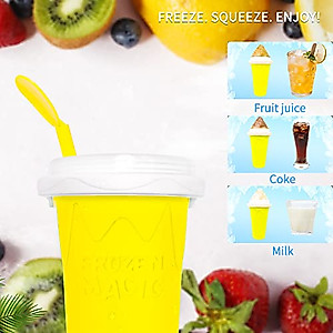 TUNISE Slushy Maker Cup, Slushy Squeeze Cup,DIY Quick Frozen Magic Cup,Double Layer Slush Cup Squeeze,Fasting Cooling Slushy Maker Cup,Suitable For Famliy Homemade Summer DIY Milk Shake Ice Cream Maker(Yellow)