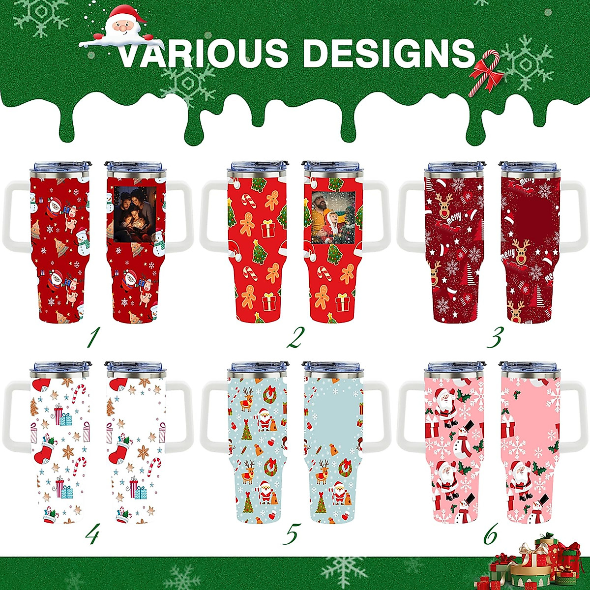 Personalized Christmas Tumbler - Custom 40 Oz Tumbler with Handle Straw Lid,Customized Name Insulated Xmas Tumbler Coffee Mug Stainless Steel Travel Mug, Gifts for Women Men Christmas Gift