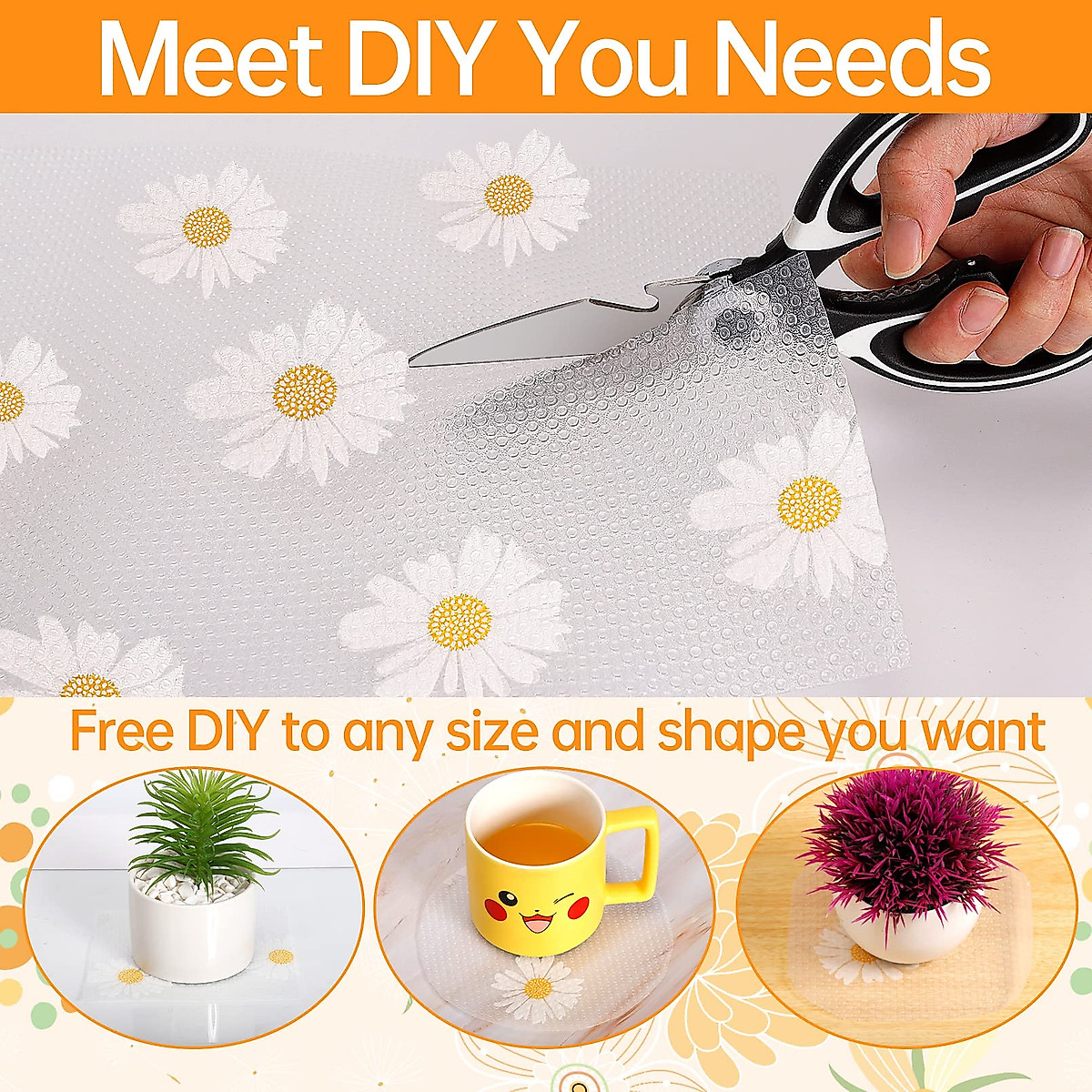 9Pcs Refrigerator Liners,Washable Refrigerator Mats Liner,EVA Daisy Refrigerator Liners,Waterproof Non-Slip Fridge Liners for Drawers Cupboard Placemats,BPA Free,17.7"x11.8",Non Adhesive