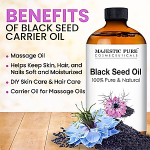 MAJESTIC PURE Black Seed Essential Oil | 100% Pure and Natural Black Seed Oil | Premium Grade Essential Oils for Hair Care, Home Diffusers, Skin, Aromatherapy, Massage and Humidifiers | 4 Fl Oz