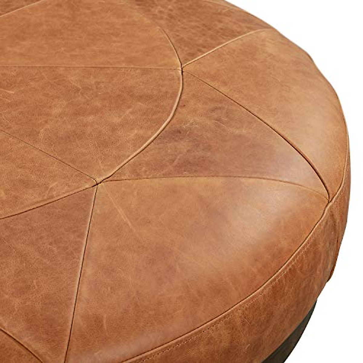 POLY & BARK Gio Modern Leather Ottoman Pouf (Cognac Tan)