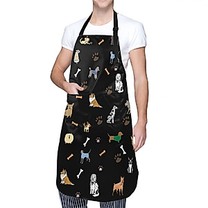Cute Dog Grooming Apron Waterproof with Pockets 2 Paw Print Apron Dog Grooming Smock, Dog Lover Aprons for Adults Adjustable Shoulder Strap Polyester Aprons Cooking BBQ Adult Artist Aprons 28x33 Inch