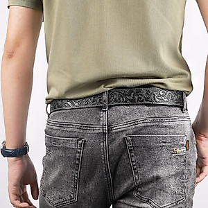 NPET Full Grain Western Engraved Tooled Men Leather Belt 36” waist