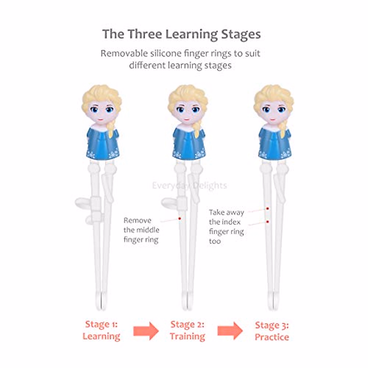 Frozen Queen Elsa Kids Children Spoon Training Chopsticks Flatware Utensil Cutlery Dinnerware Tableware Set with Case, 3 pieces