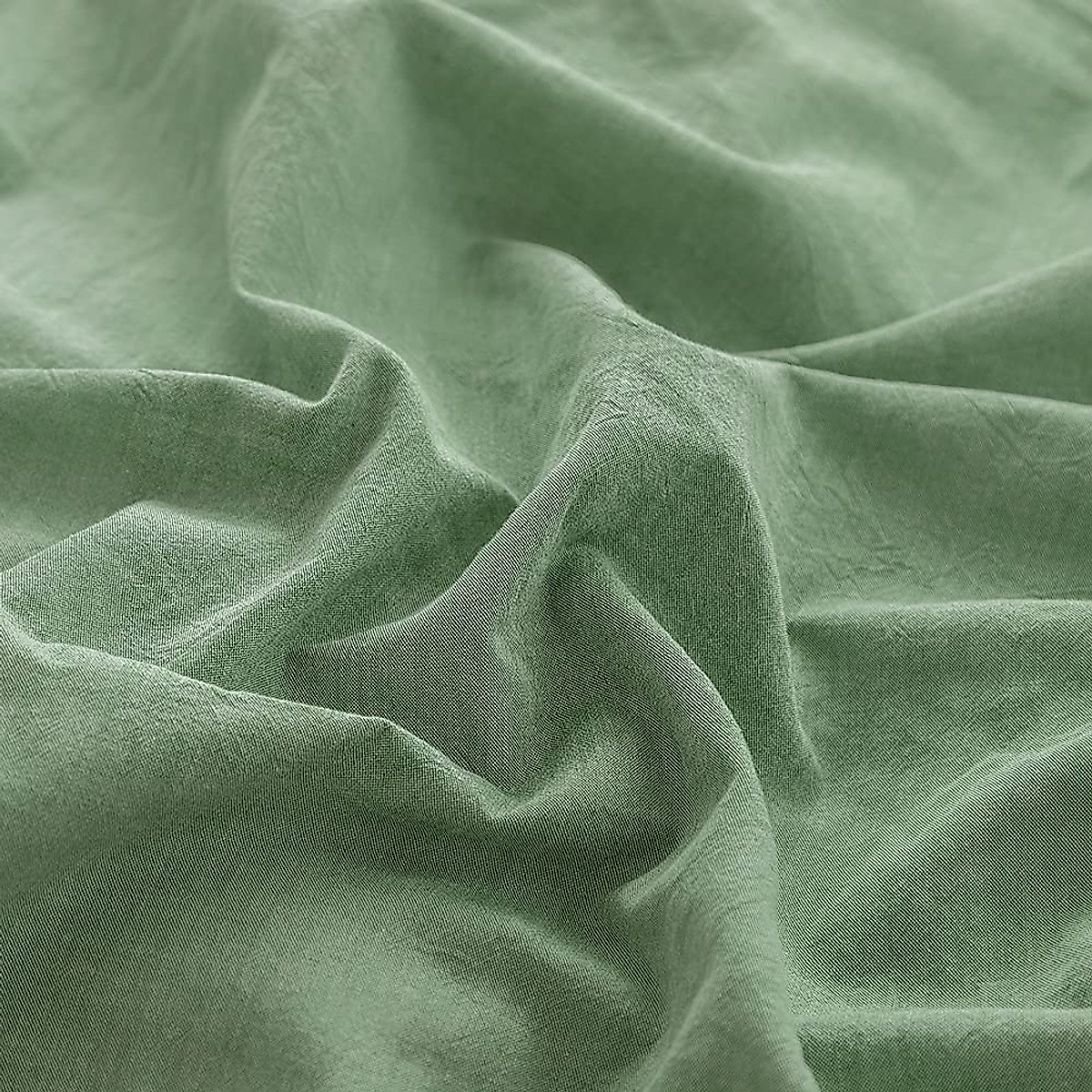 FACE TWO FACE Bedding Duvet Cover Set 3 Pieces 100% Washed Cotton Duvet Cover Linen Like Textured Breathable Durable Soft Comfy (Full, Green)