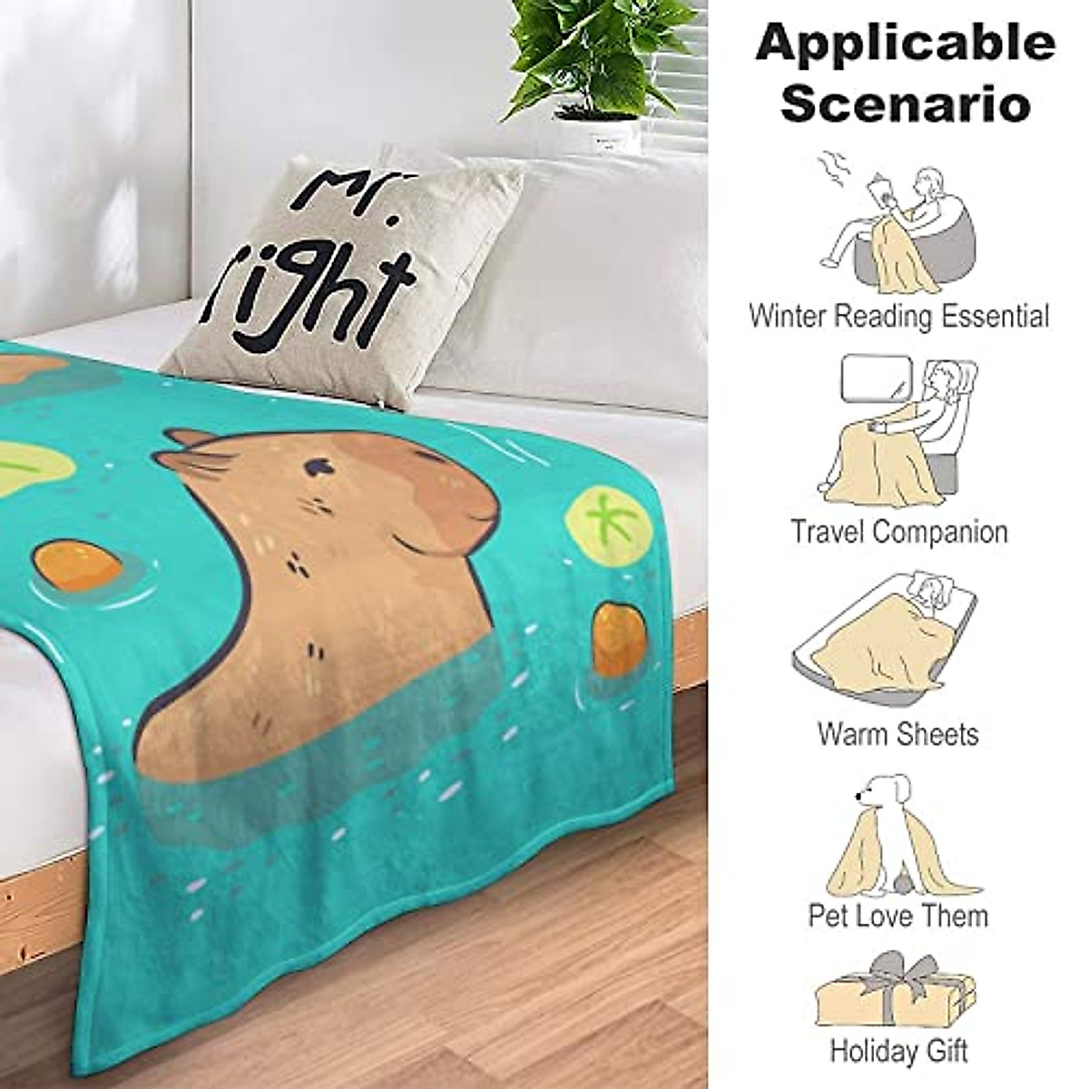 Capybara Blanket Ultra-Soft Throw Blanket Anti-Pilling Warm Cozy Flannel Throws for Couch Sofa Bed Living Room Family Friend Halloween Christmas Birthday Gifts 50"x60"