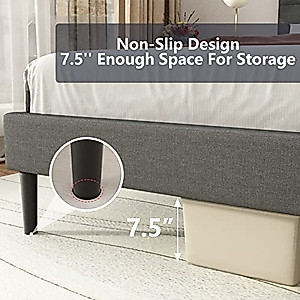 UNIZONE Full Size Upholstered Bed Frame with Tufted Headboard, Platform Bed with Linen Fabric Headboard, Wood Slats Support, Mattress Foundation, No Box Spring Needed, Easy Assembly, Modern, Dark Gray