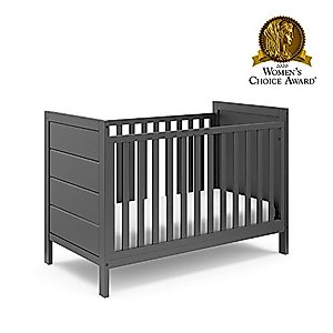Storkcraft Nestling 3-in-1 Convertible Crib (Gray) - Easily Converts to Toddler Bed and Daybed, Planked End Panels for Transitional Style
