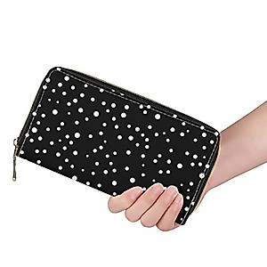 Women's Polka Dot Long Wallet, Zippered Coin Purse, Leather Clutch Wallet