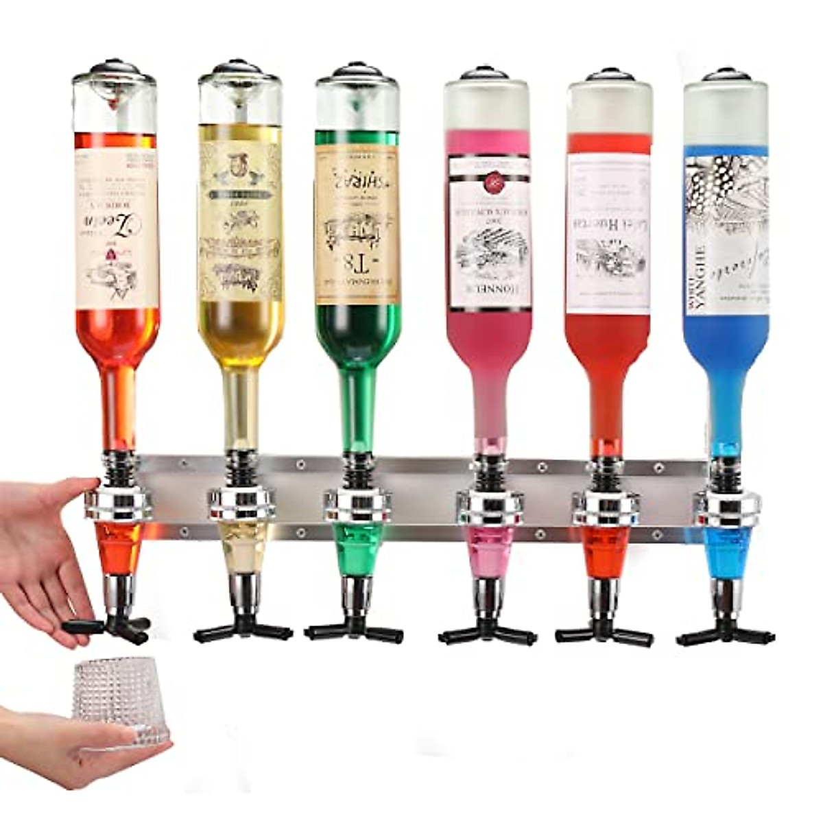 Lfhelper Wall Mounted Liquor alcohol Dispenser 6-Bottle for Bar/Home Party Use Fit Wine Cocktail Alcohol Drink Beverage Juice, Aluminum Alloy&ABS