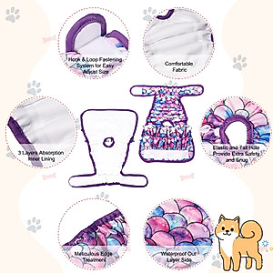 Chenkaiyang 4 Pack Dog Diapers Female Washable Dog Diapers Reusable Puppy Diapers Highly Absorbent Comfortable Doggy Diapers for Dogs in Heat or Excitable Urination (S, Mermaid)