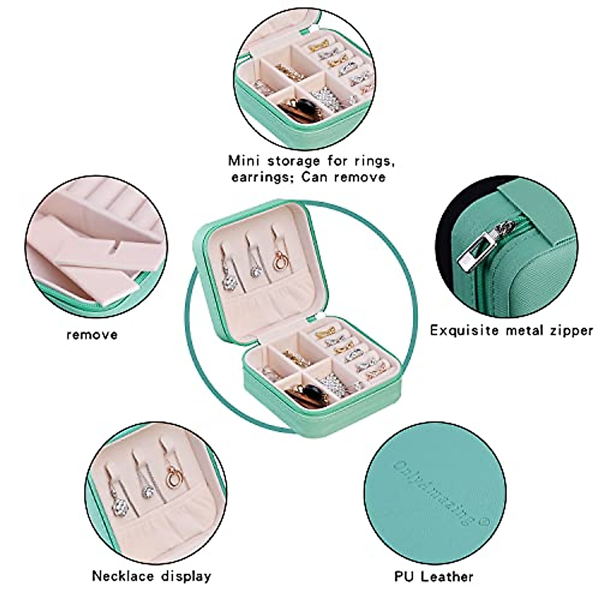 Green Travel Mini Organizer Portable Display Storage Case for Rings Earrings Necklace Valentines Day Gifts for Girls Women
