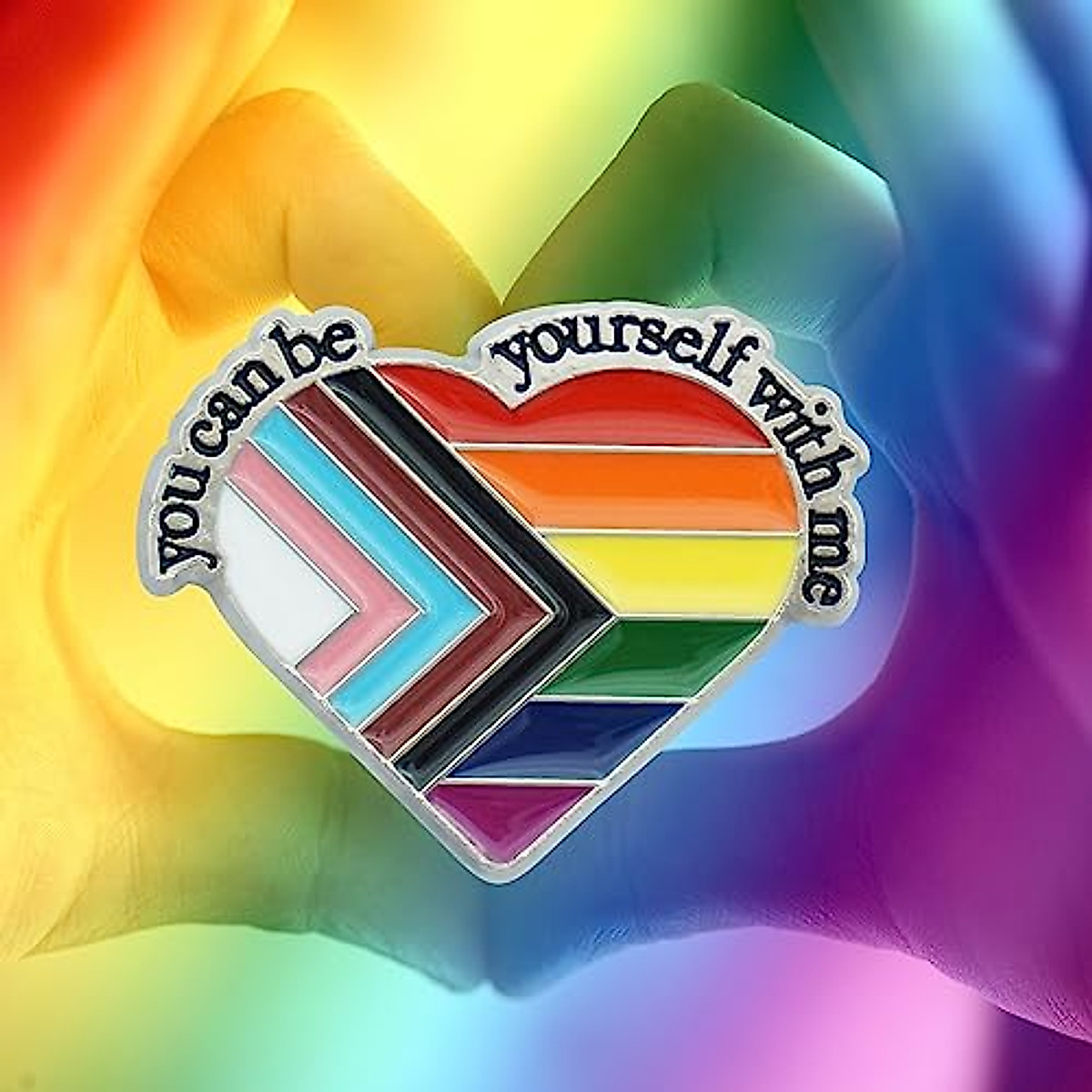 Pride Pins YOU CAN BE YOURSELF WITH ME Enamel LGBT Lapel Pin Gay Irregular Heart Rainbow Brooch Trans pride Badge Pins Decoration for Clothes and Bags 1Pcs